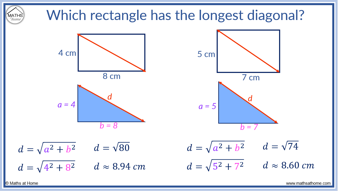 How To Find The Diagonal Of A Rectangle Mathsathome How To Find The Diagonal Of A Rectangle Mathsathome