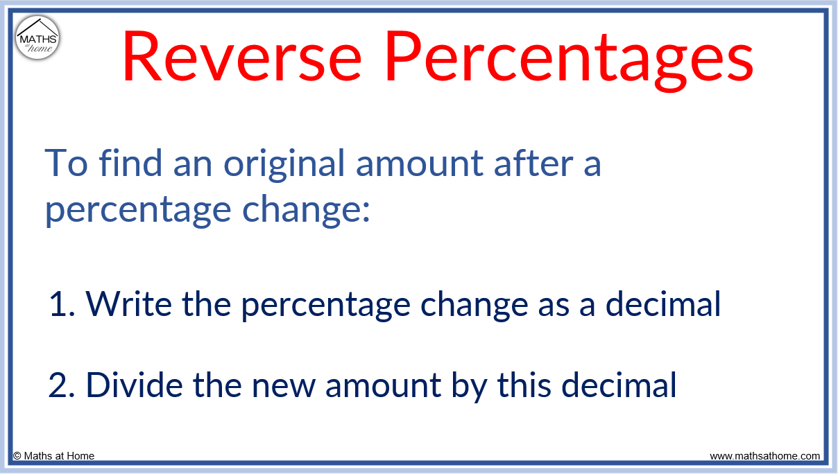 How to Calculate an Original Amount Using Reverse Percentages ...